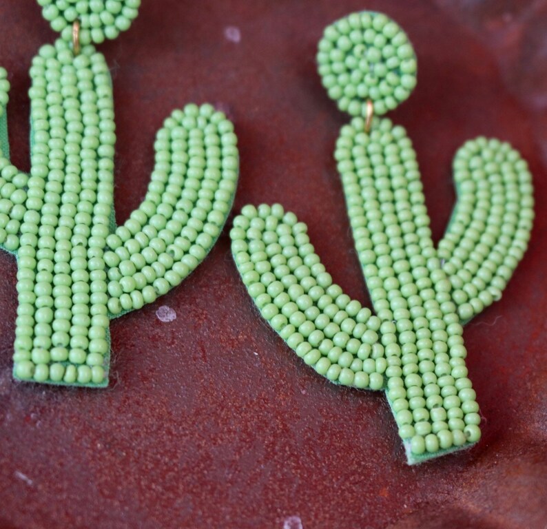 Cactus Earrings / Seed Bead Post / Statement Jewelry / Kitschy - Etsy