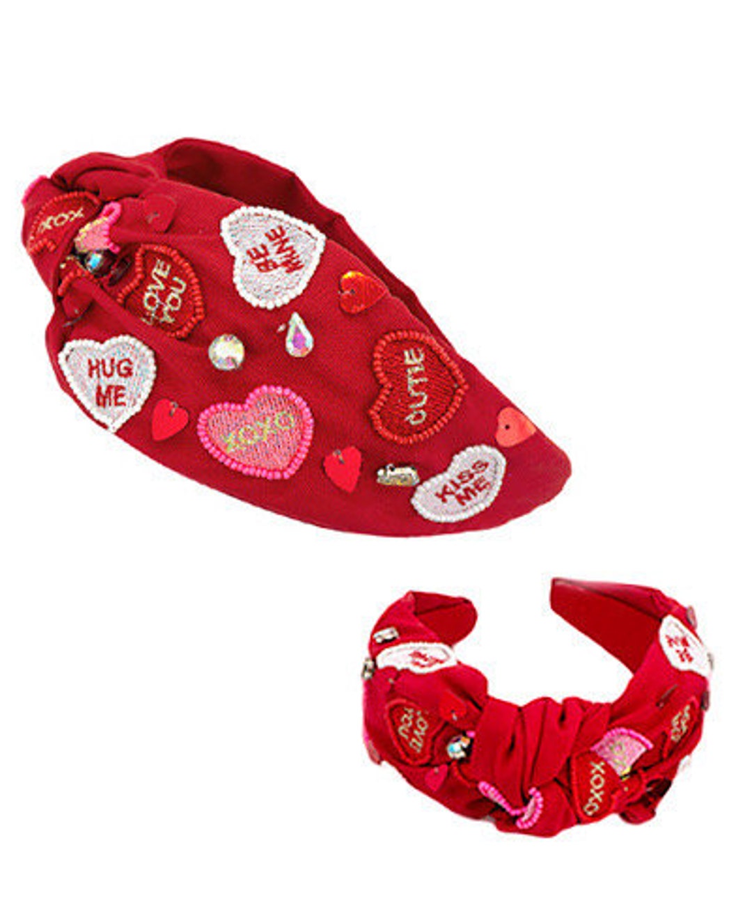 Conversation Heart Headband / Seed Bead Red White Pink / Crystal ...