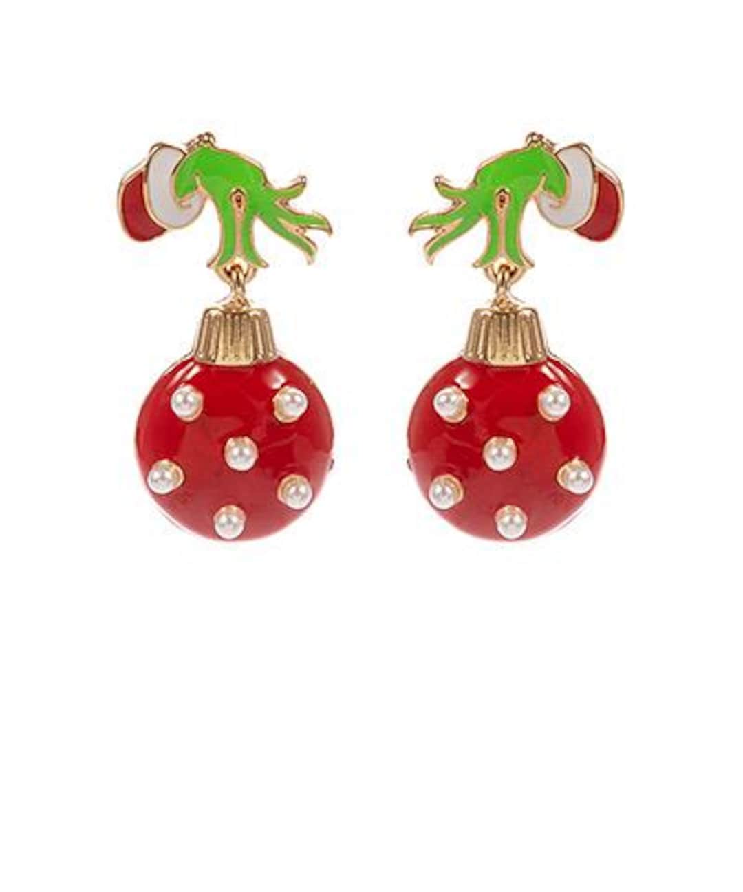 Grinch Hand Ornament Earrings / Enamel Crystal / Christmas Holiday ...
