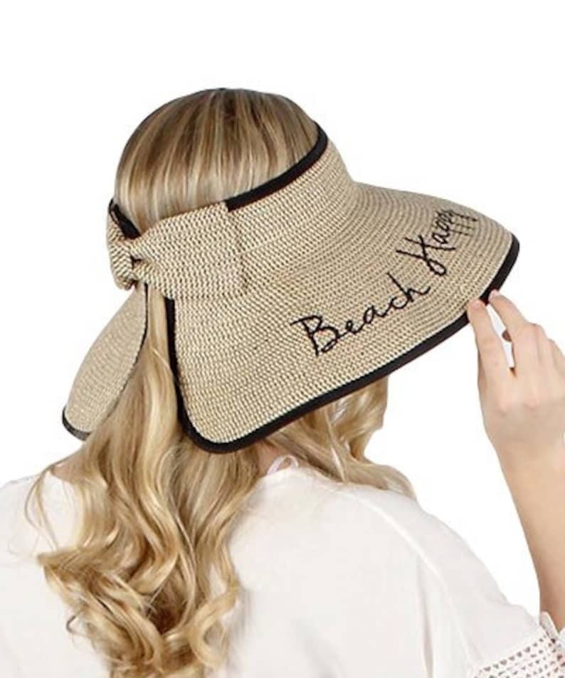 Straw and Paper Beach Visor Hat / Embroidered OR Vinyl Saying Phrase ...