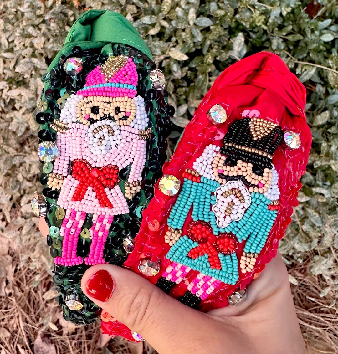 Nutcracker Christmas Headband / Rhinestone Beaded Sequin / Knot Top ...