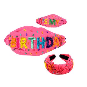 It’s My Birthday Headband / Confetti / Knot Top / Beaded / Kitschy Bday ...