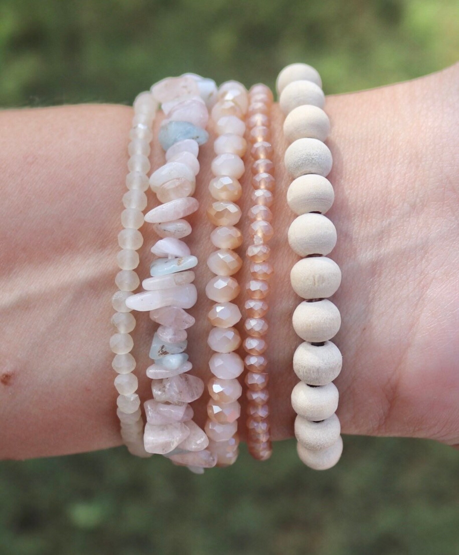 Stackable Bracelets / Beaded Arm Candy Bar / Wood Bead Chip Stone ...