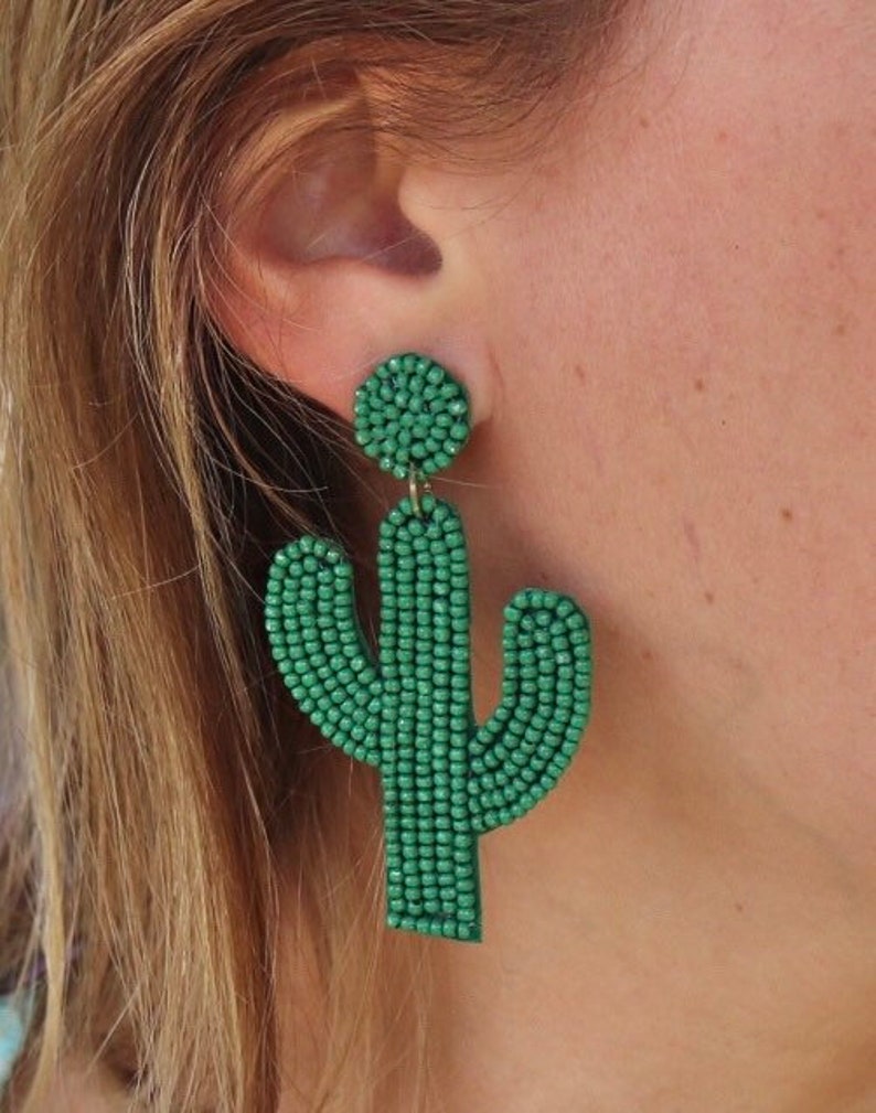 Cactus Earrings / Seed Bead Post / Statement Jewelry / Kitschy - Etsy
