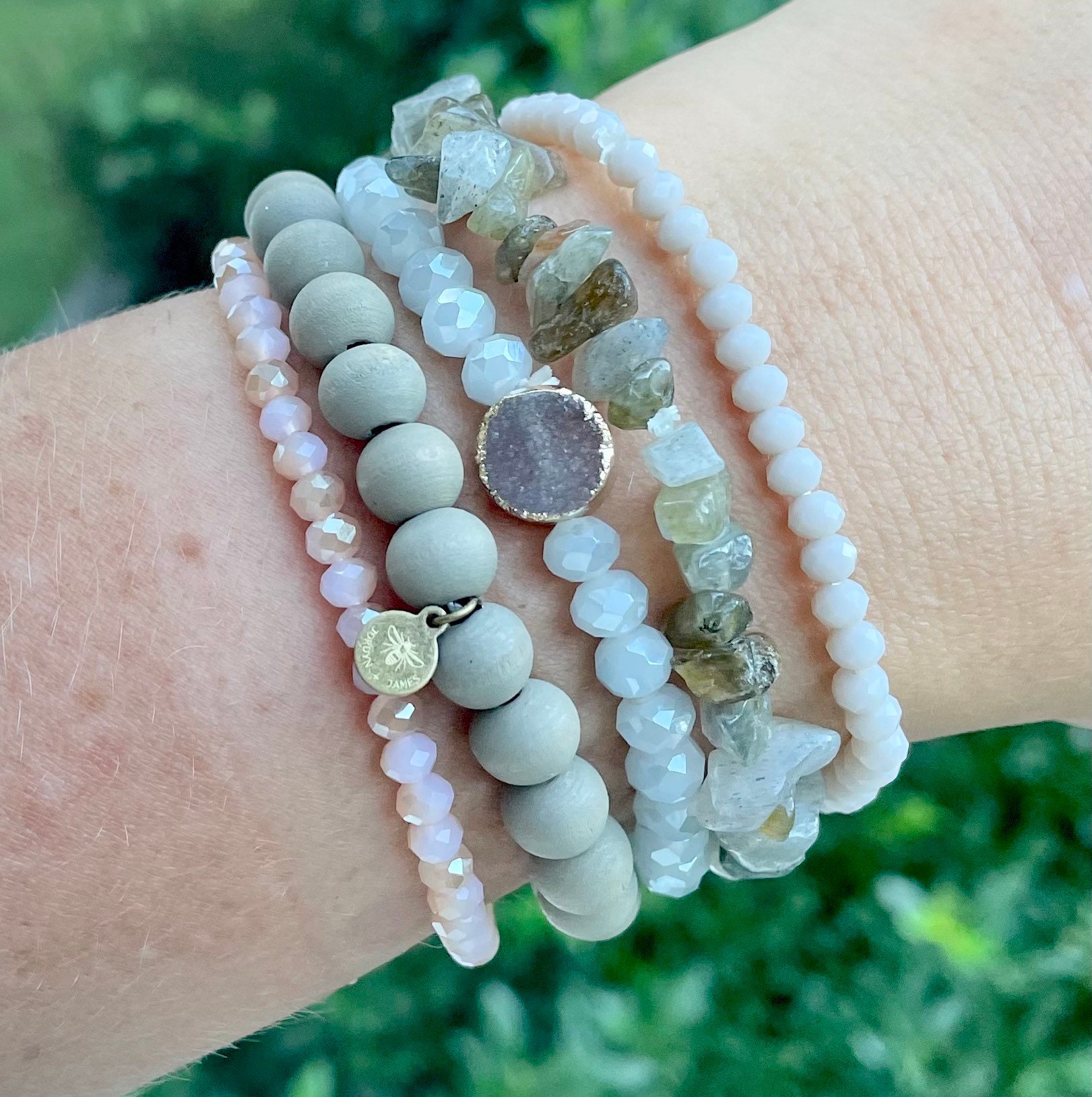 Stackable Bracelets / Beaded Arm Candy Bar / Wood Bead Chip Stone ...