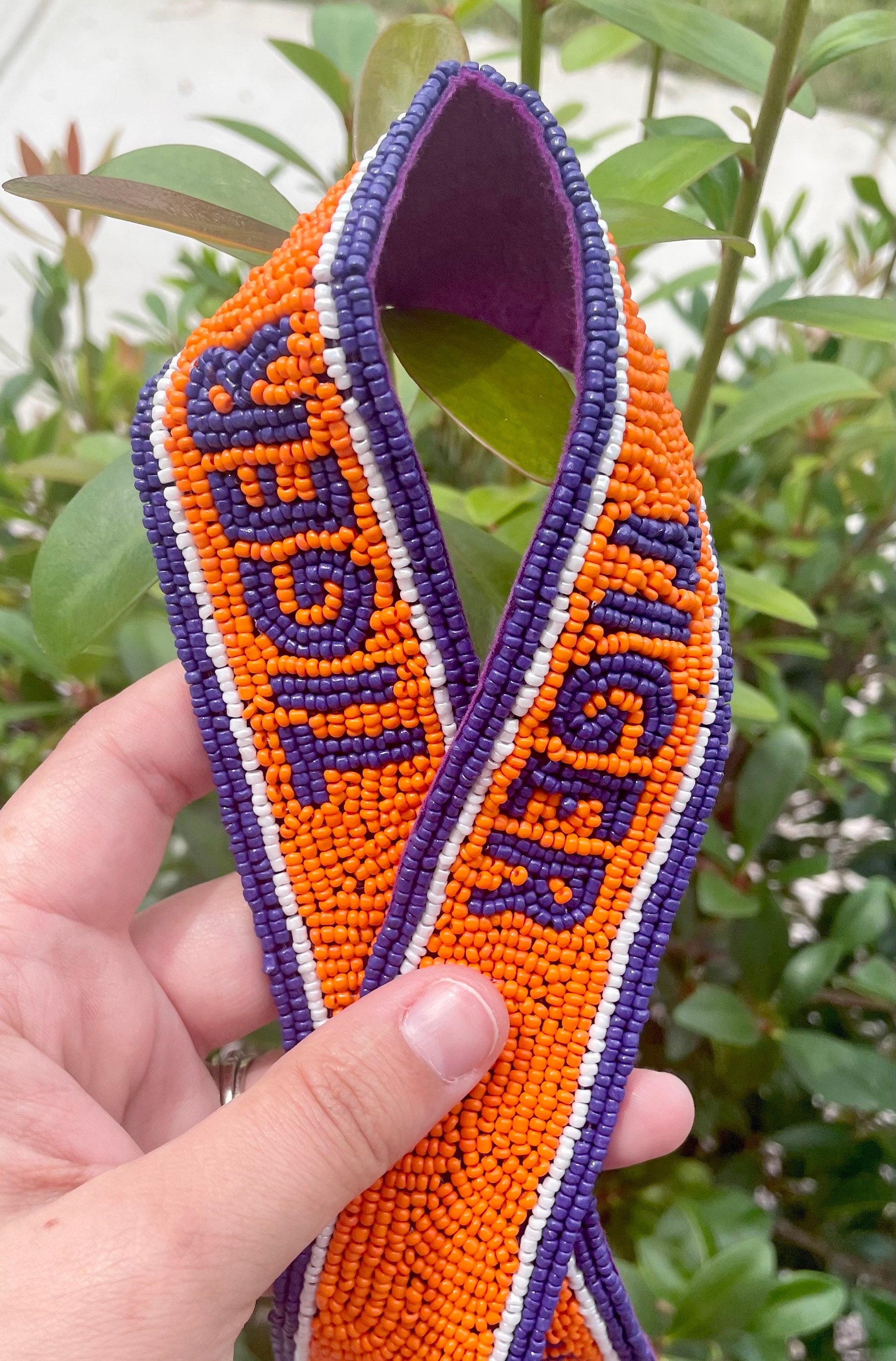 Beaded Purse Strap / Tiger / Yellow Purple Orange / LSU Clemson / Gold ...
