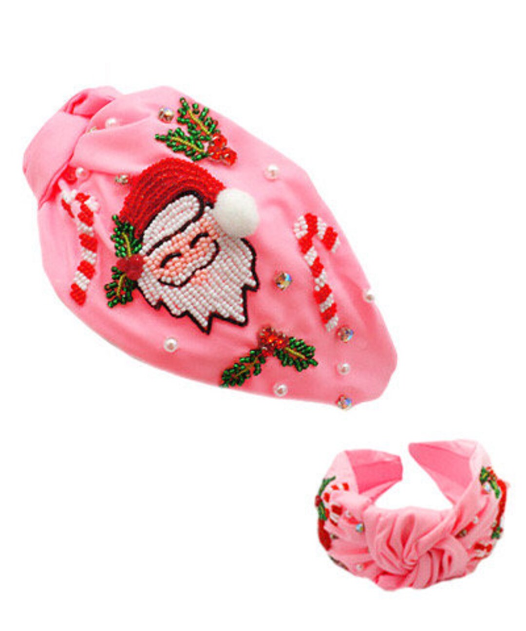 Santa Claus Christmas Headband / Rhinestone Beaded / Knot Top / Xmas ...