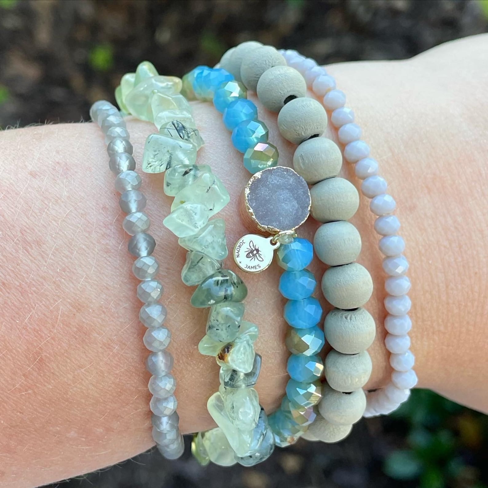 Stackable Bracelets / Beaded Arm Candy Bar / Wood Bead Chip Stone ...