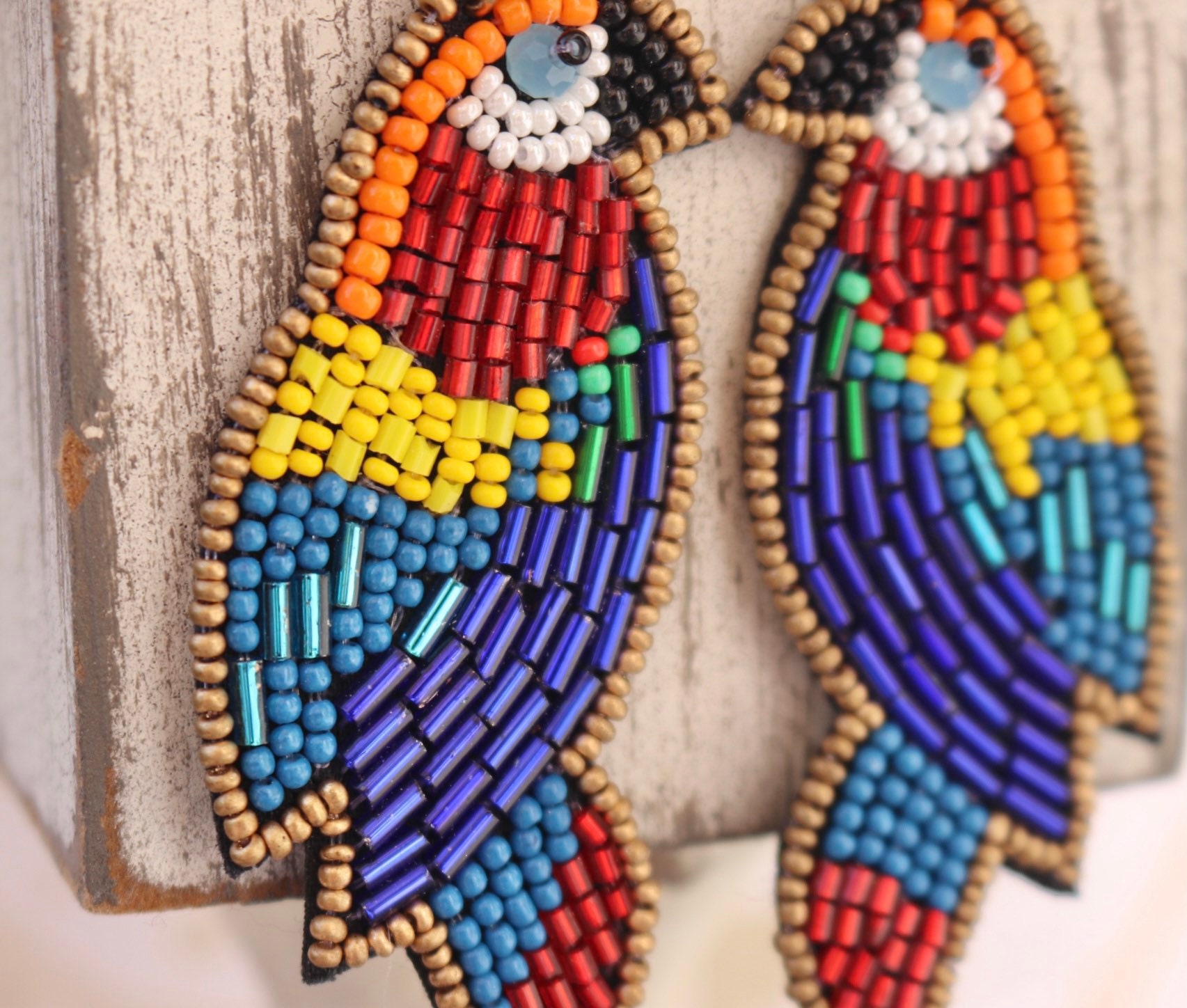 Beaded Parrot Earrings Rainbow / Round Post / Seed Beads / | Etsy