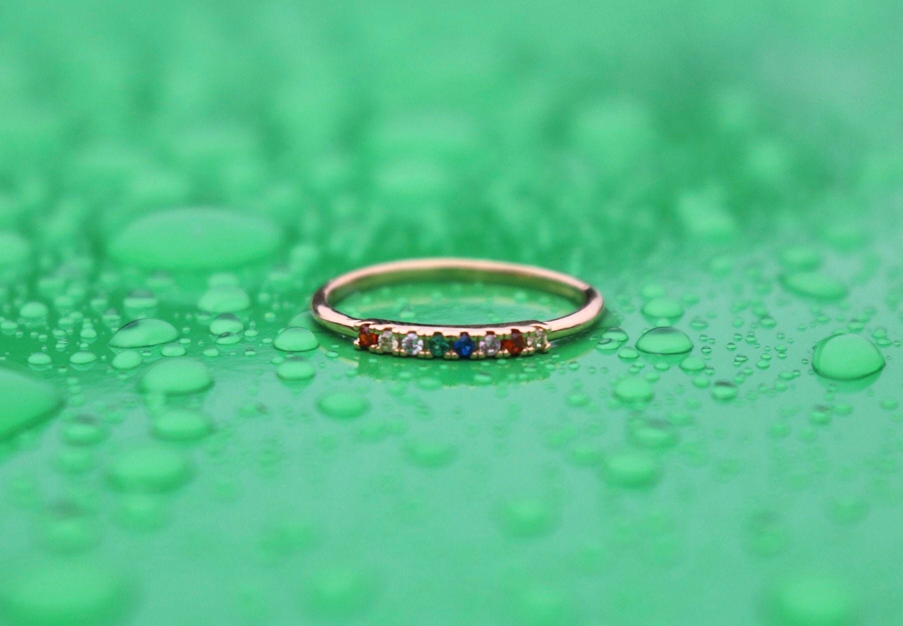 Gold and Rainbow Stackable Rings with Rhinestones / Sized / | Etsy