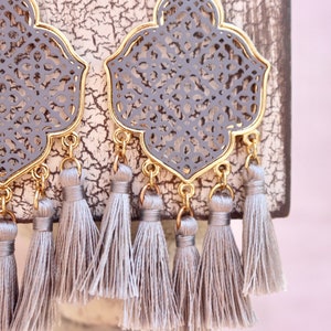 Filigree Arabesque Tassel Earrings Statement / Choose Your Color ...