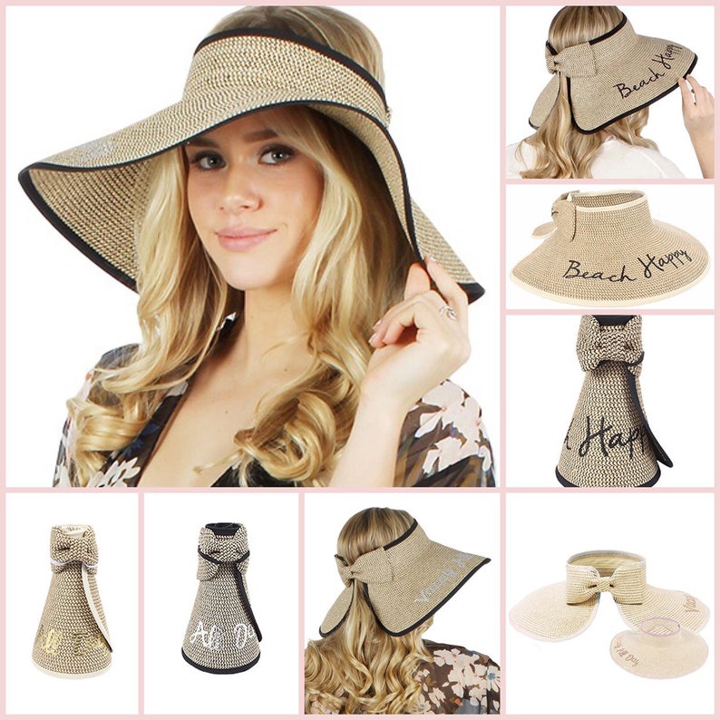 Straw and Paper Beach Visor Hat / Embroidered OR Vinyl Saying Phrase ...