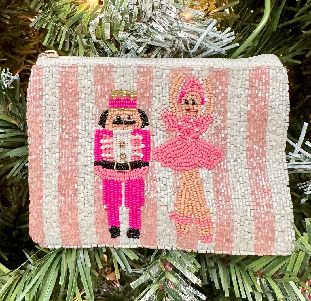 Nutcracker Coin Purse / Christmas / Pink Seed Bead / Mouse Ballerina ...