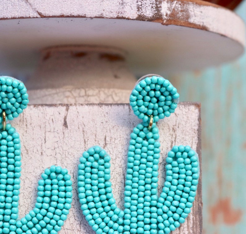Cactus Earrings / Seed Bead Post / Statement Jewelry / Kitschy | Etsy