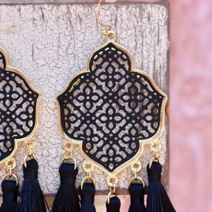 Filigree Arabesque Tassel Earrings Statement / Choose Your Color ...