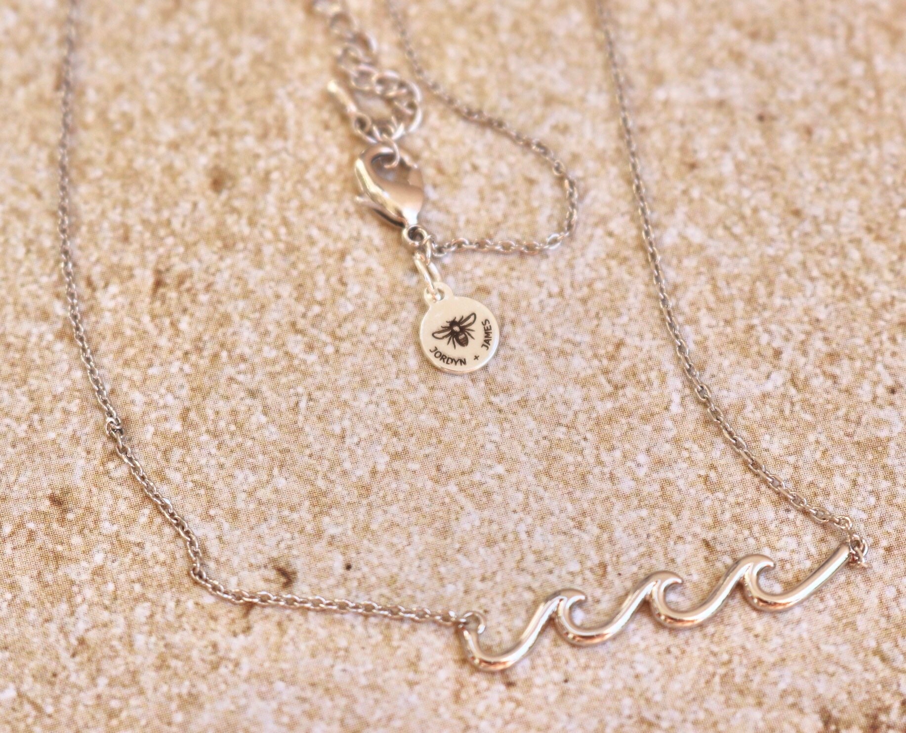 Wave Charm Necklace / Ocean Beach Summer Jewelry / Adjustable / Brass ...