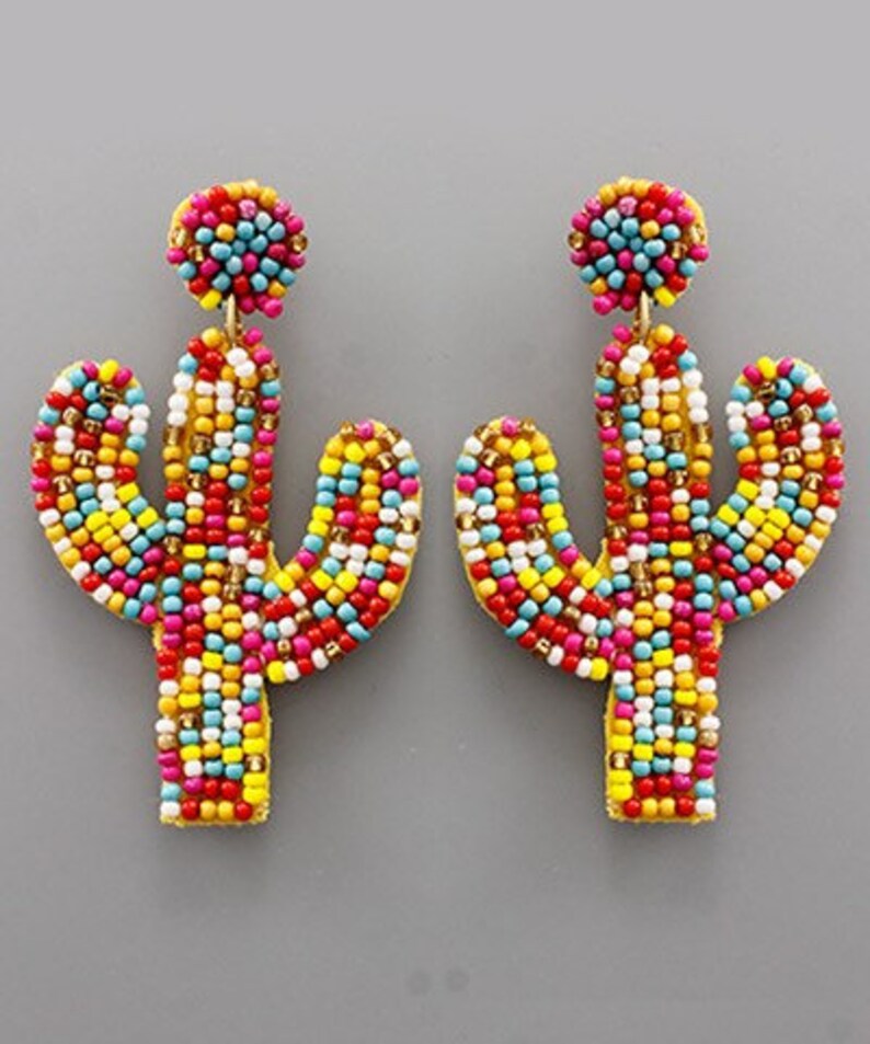 Cactus Earrings / Seed Bead Post / Statement Jewelry / Kitschy | Etsy