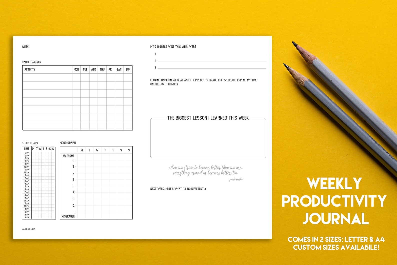 Weekly Productivity Journal Page Template / Students, Goal Oriented ...