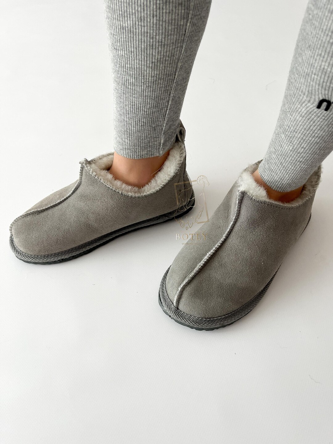 Gray Sheepskin Slippers: Cozy Suede House Shoes With Wool Lining - Etsy