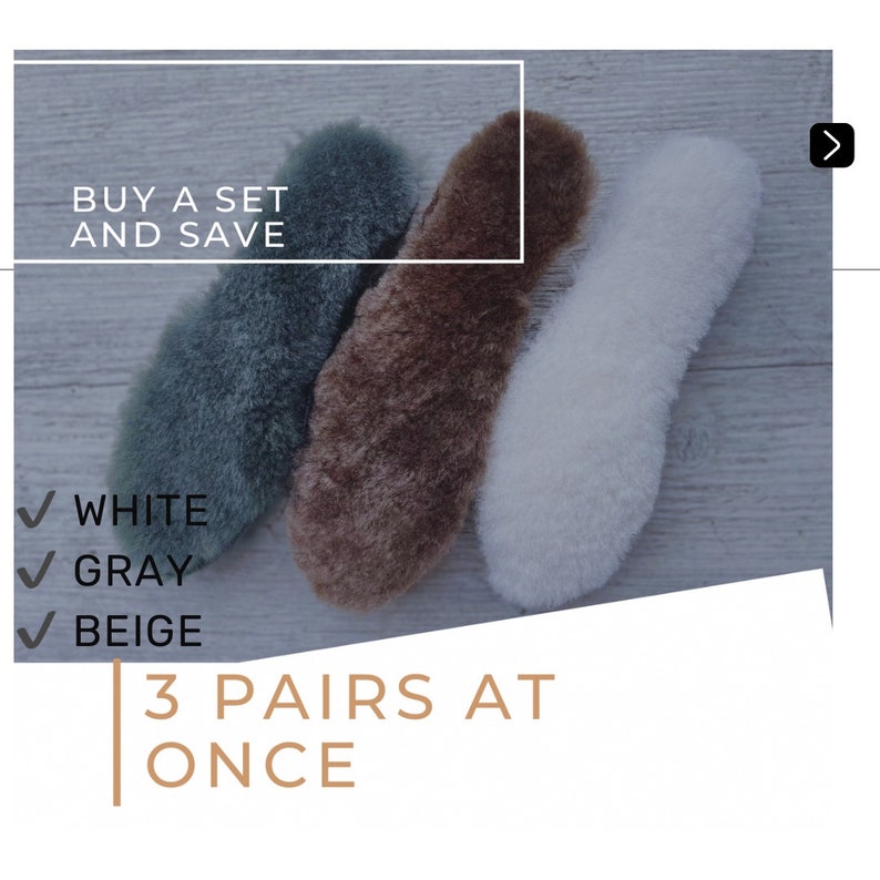 Set of Sheepskin Insoles 3 Pairs, Sheep Wool Footbeds, Lambswool ...