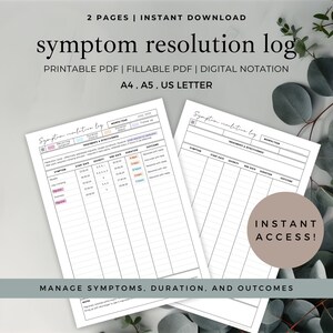 Printable and Fillable Symptom Resolution Log to Track Treatments ...