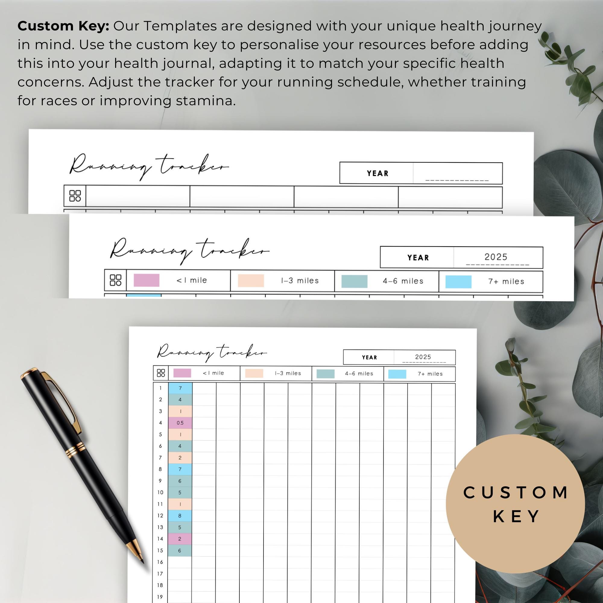 Running Tracker Printable, Running Log & Monthly Mile Tracker, Fitness ...