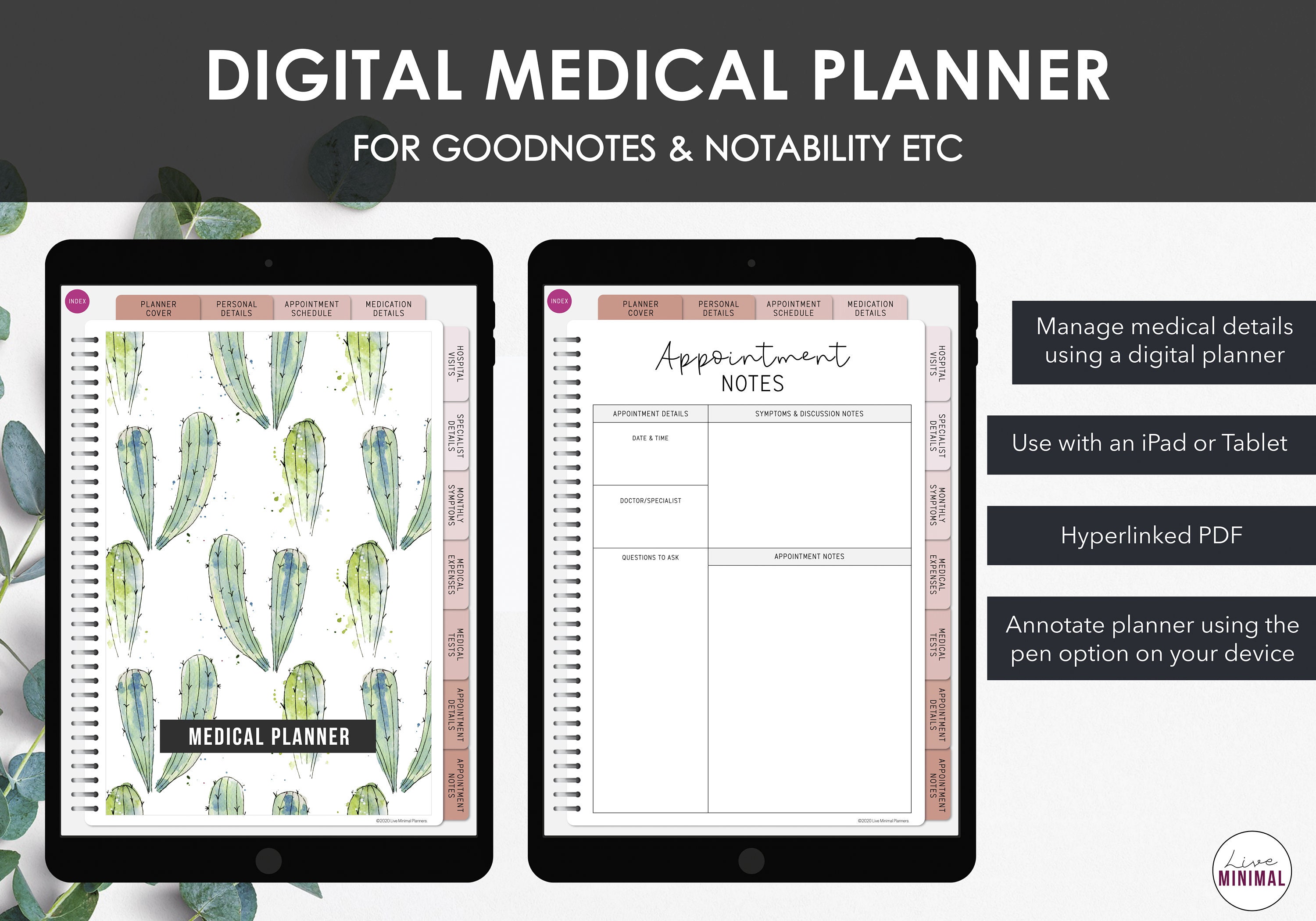 Digital Medical Planner Hyperlinked Planner Manage Medical | Etsy
