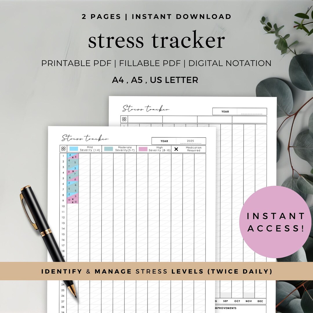 Stress Tracker Twice Daily, Fillable and Printable Tracker for Stress ...