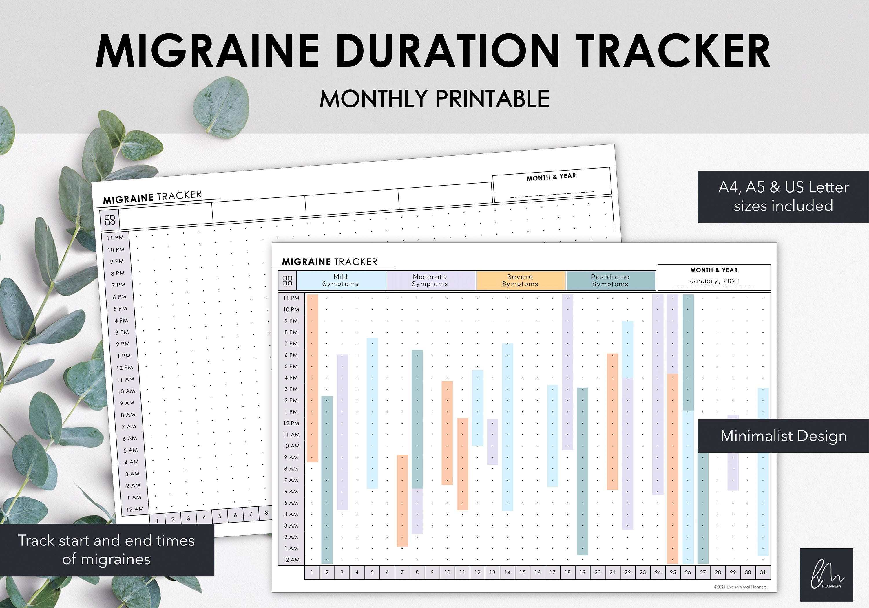 Printable Monthly Migraine Duration Tracker Track Migraine | Etsy