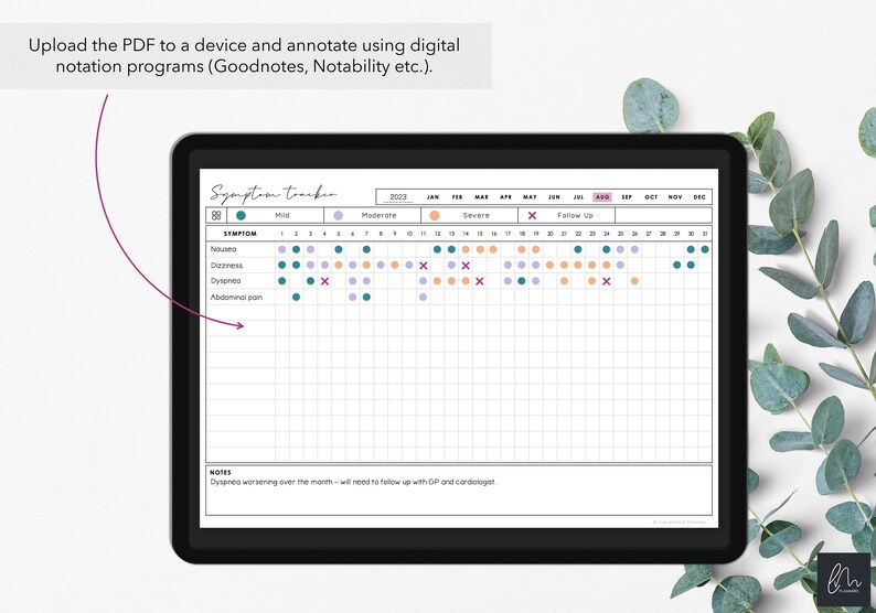 Printable and Fillable Monthly Symptom Tracker to Chart Monthly Symptom ...