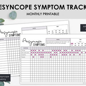 Presyncope Tracker | Track Monthly Symptoms Before Syncope | Printable ...