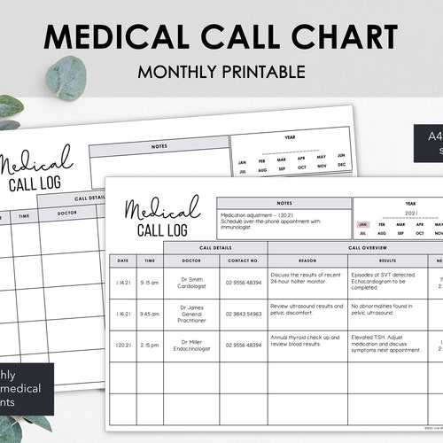 Medical Appointment Call Chart Log Over the Phone Medical - Etsy
