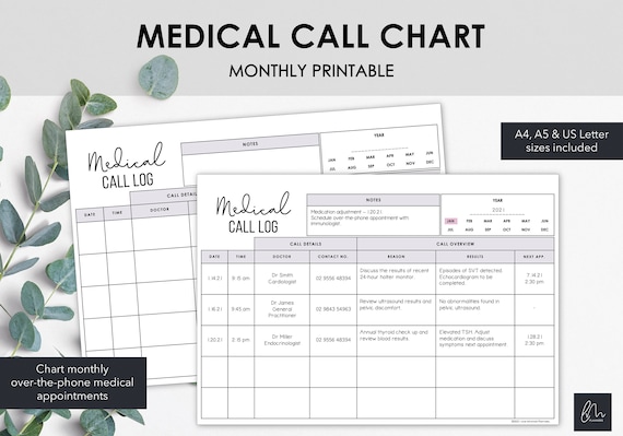 Medical Appointment Call Chart Log Over the Phone Medical - Etsy