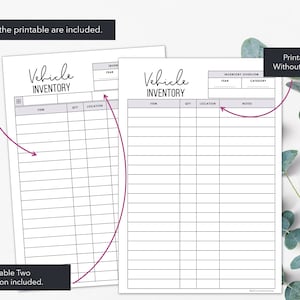 Vehicle Inventory Charts | List Vehicle Related Items in a Printable ...