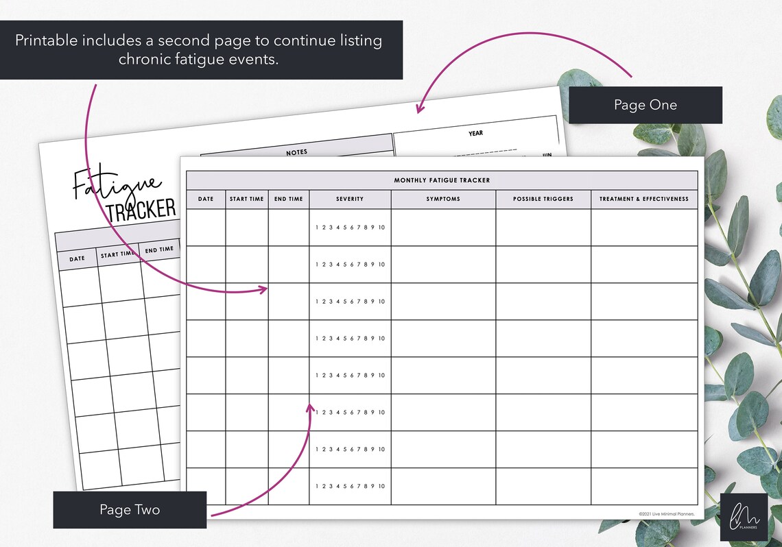 Monthly Chronic Fatigue Tracker Chart Fatigue Events - Etsy
