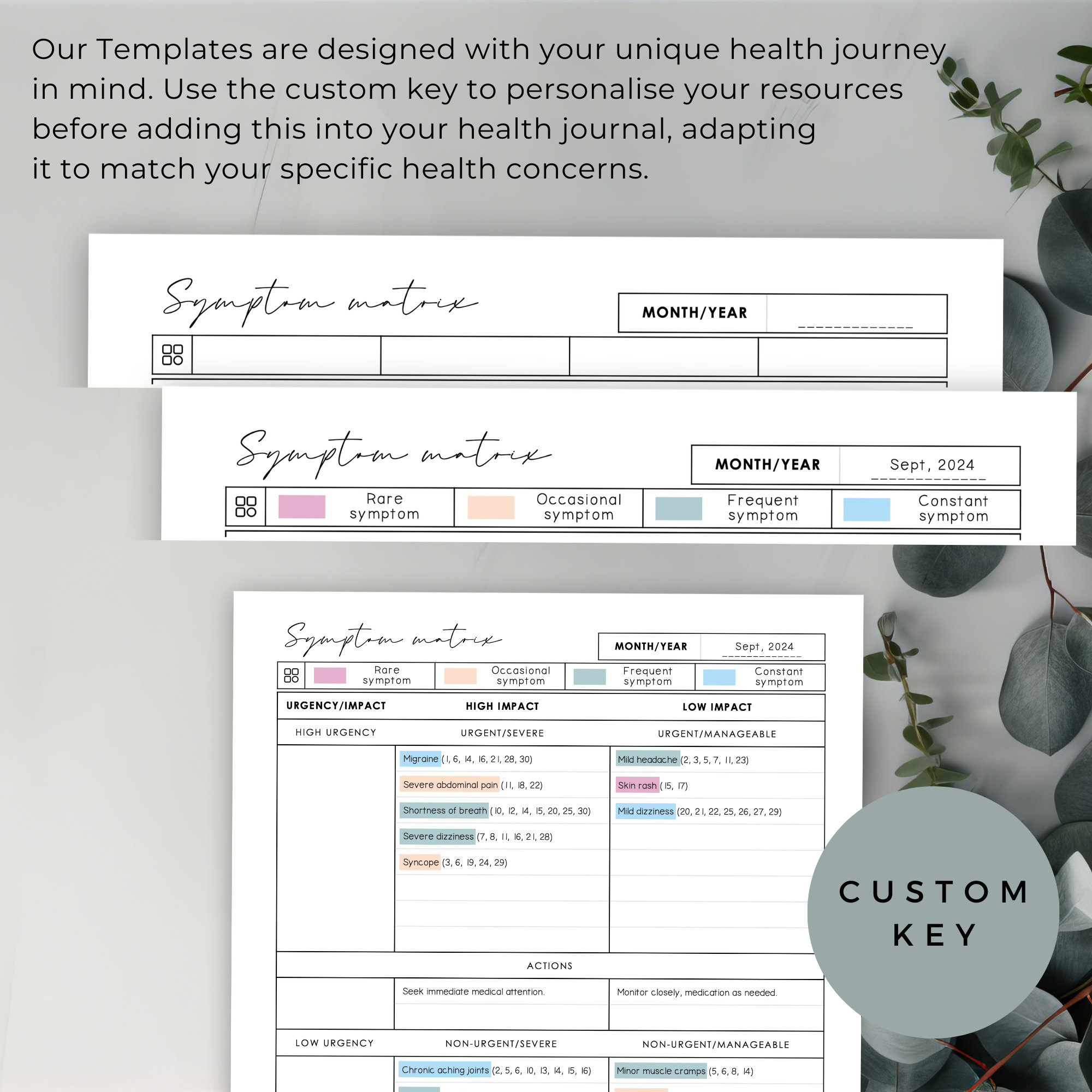 Printable and Fillable Monthly Symptom Matrix Chart to Track Symptom ...