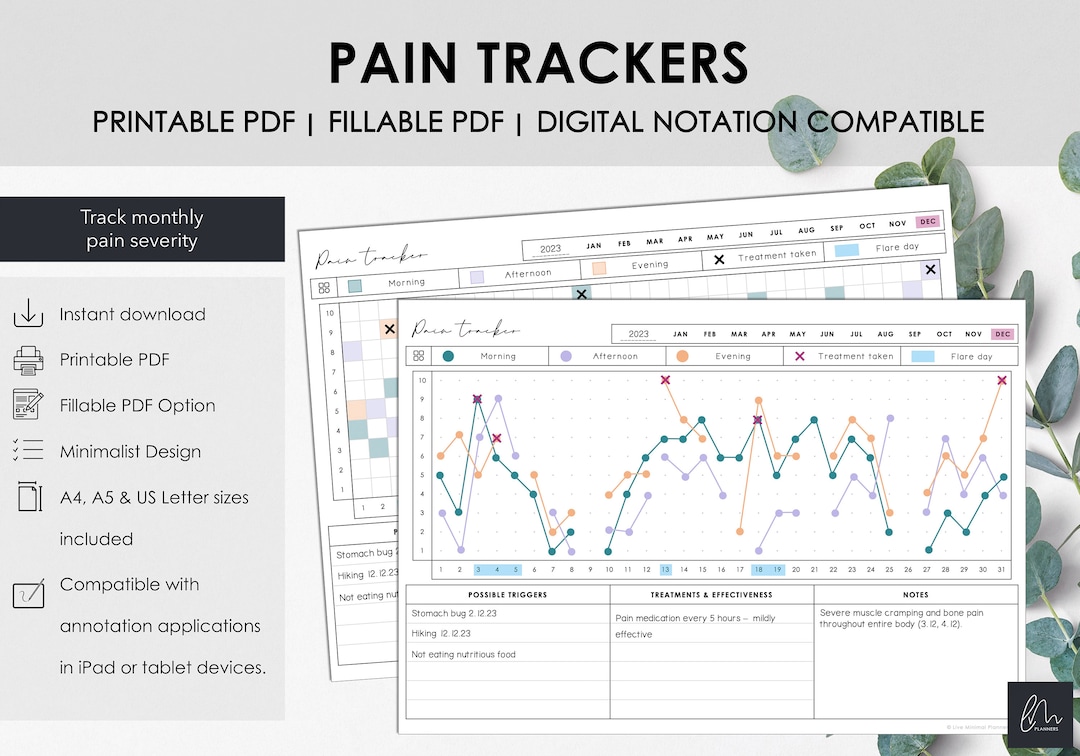 Printable and Fillable Monthly Pain Tracker | Track Daily Chronic Pain ...