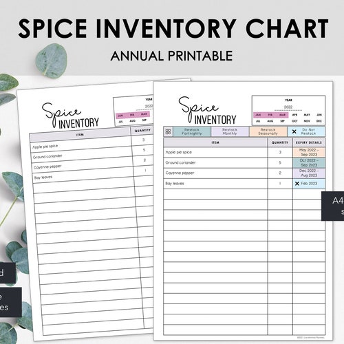 Spice Inventory Charts List Kitchen Spices in a Printable - Etsy