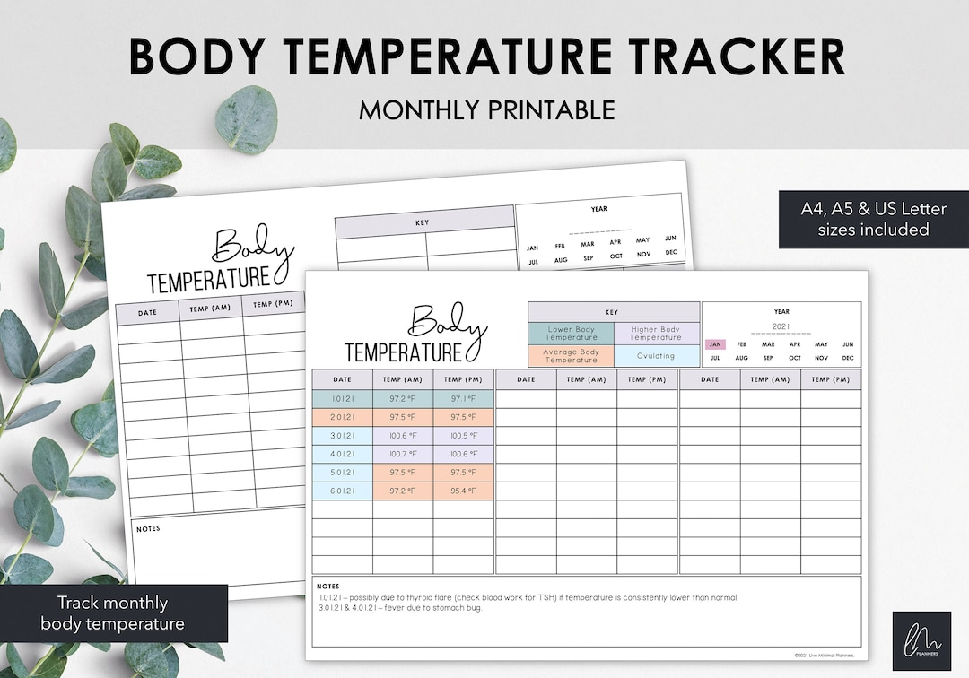 Monthly Body Temperature Tracker | Printable Basal Body Temperature ...
