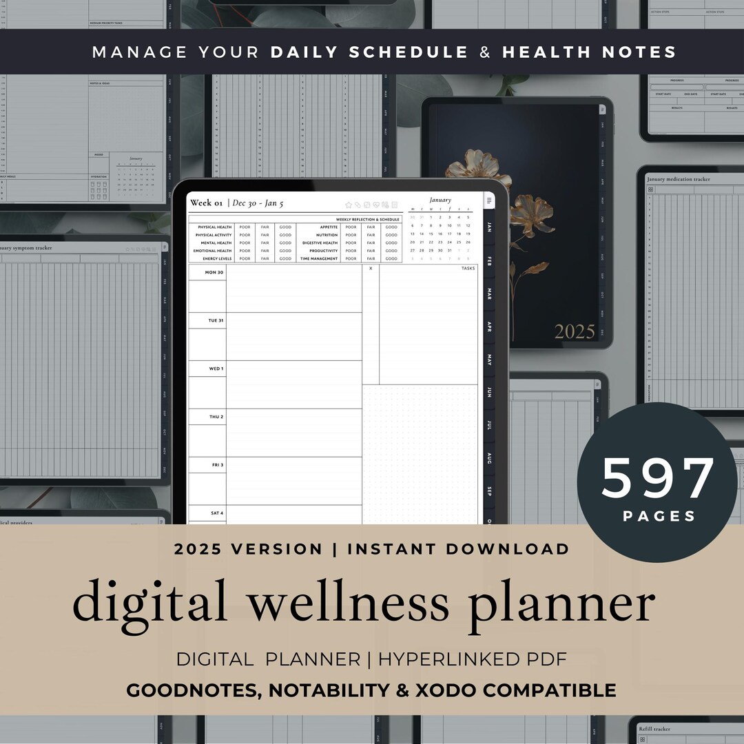 2025 Self Care Planner, Wellness Journal, Mood Log, Symptom ...