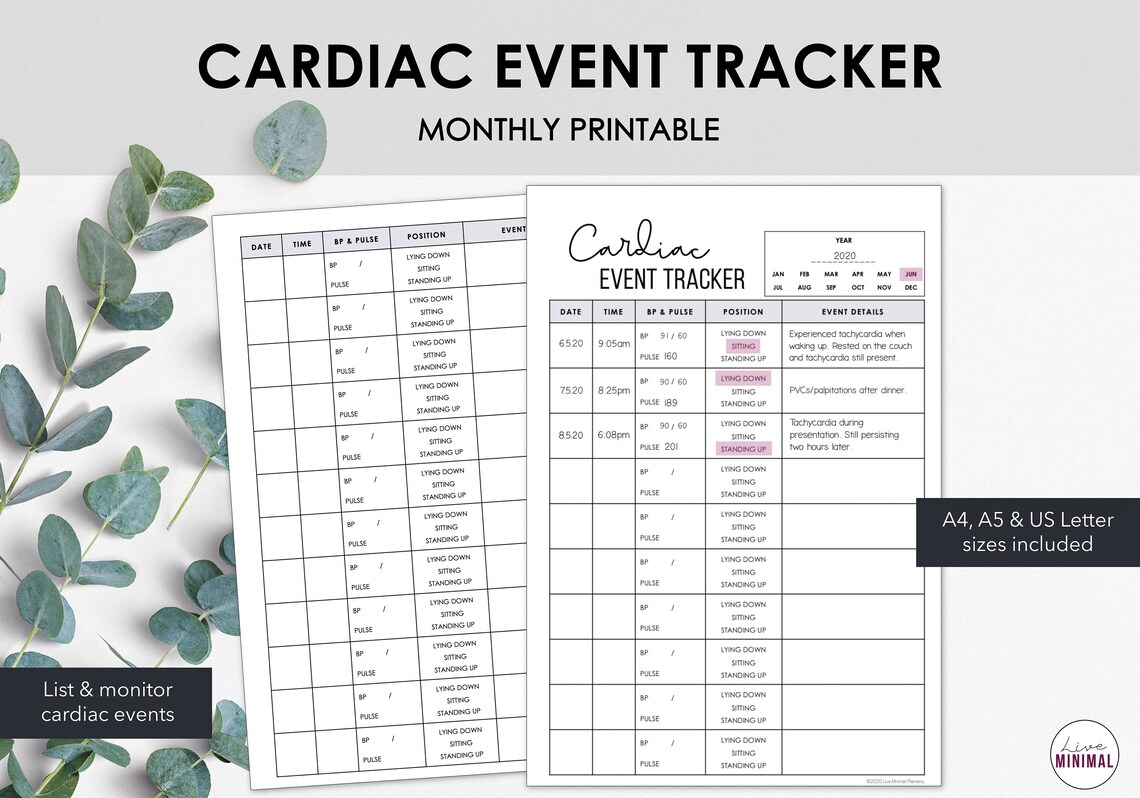 Cardiac Event Tracker Printable | Cardiac Event Log | Dysautonomia Log ...