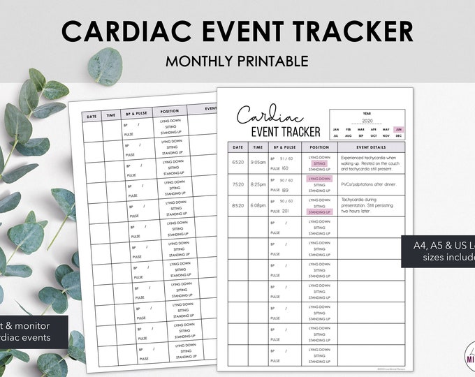 Cardiac Event Tracker Printable | Cardiac Event Log | Dysautonomia Log ...