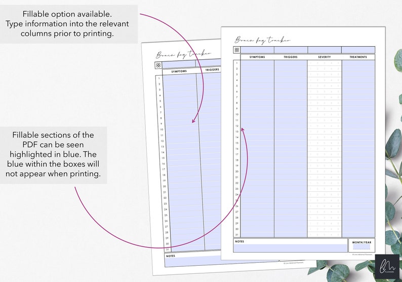 Printable and Fillable Monthly Brain Fog Severity Trackers Track Daily ...