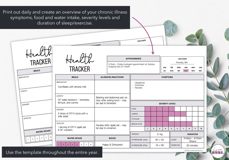 Daily Health Tracker Printable | Chronic Illness Management | Monitor ...