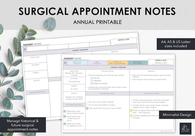 Printable Surgical Appointment Notes | Surgical Appointment Information ...