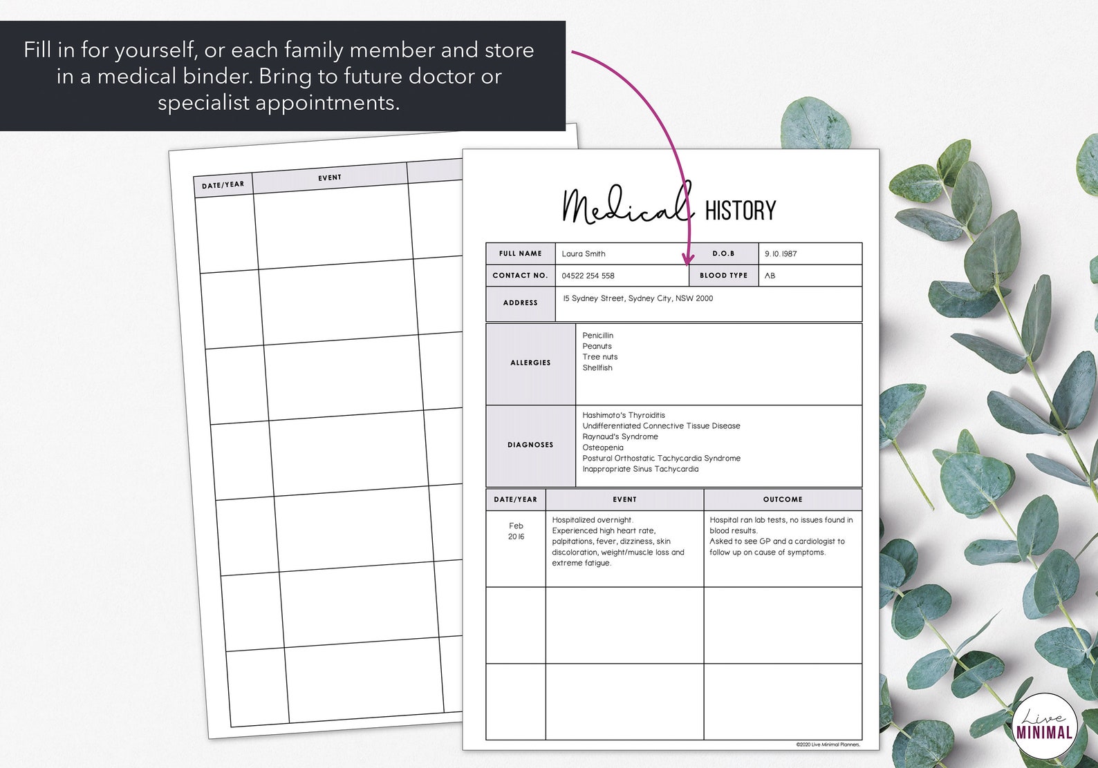 Medical History Chart Printable Health History Printable - Etsy