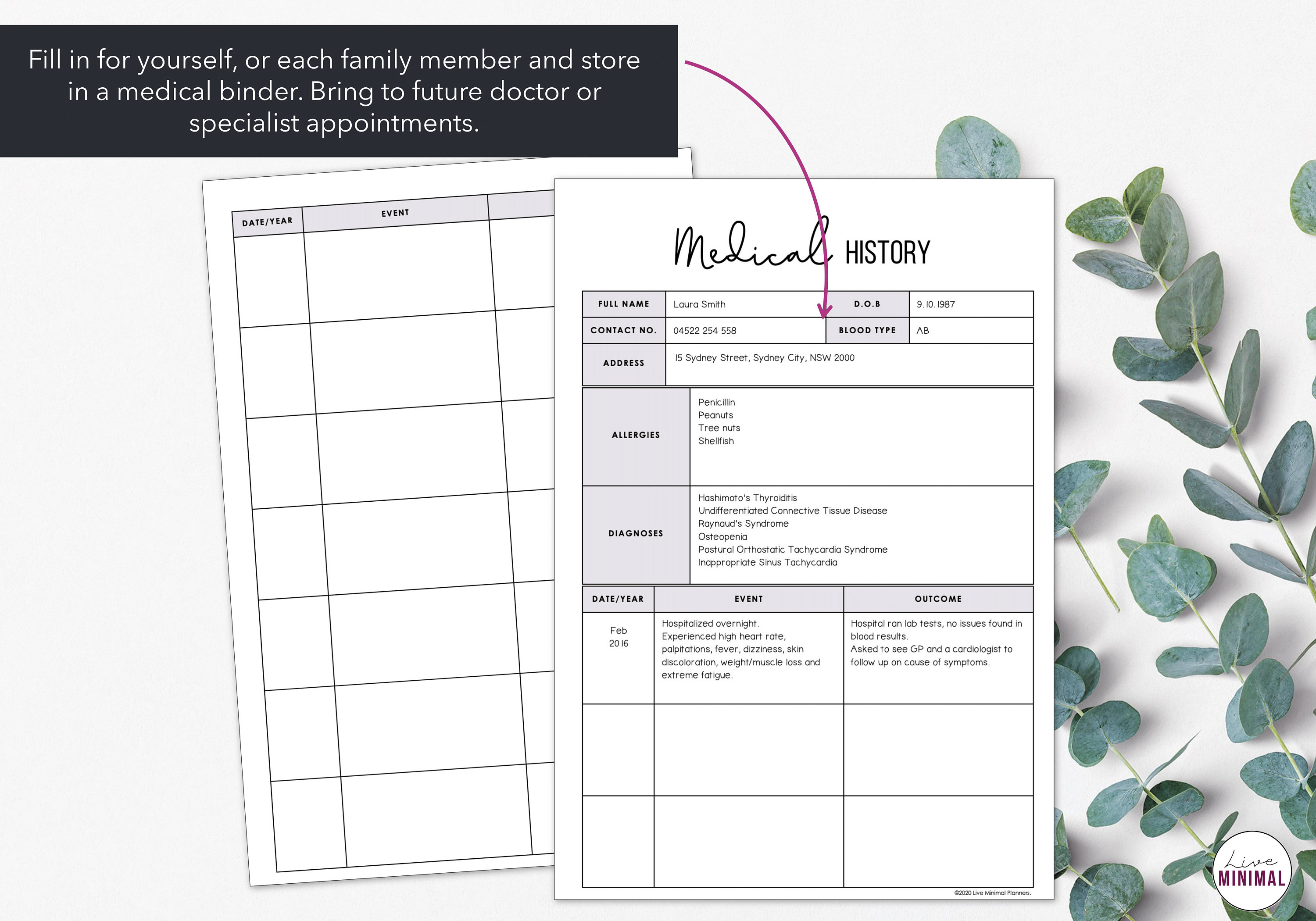 Medical History Chart Printable Health History Printable | Etsy