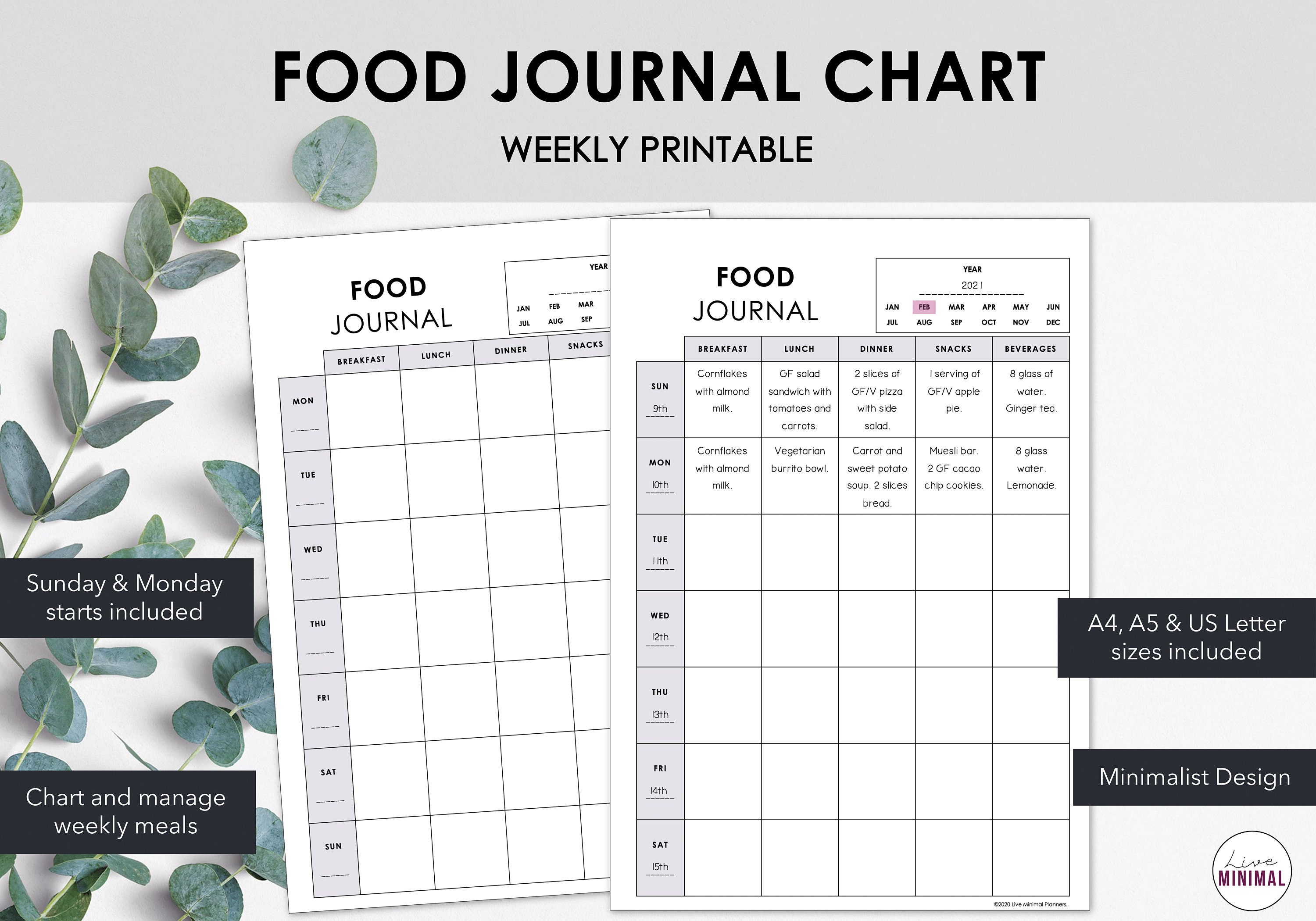 Printable Weekly Food Journal Chart Daily Meals Printable - Etsy Ireland