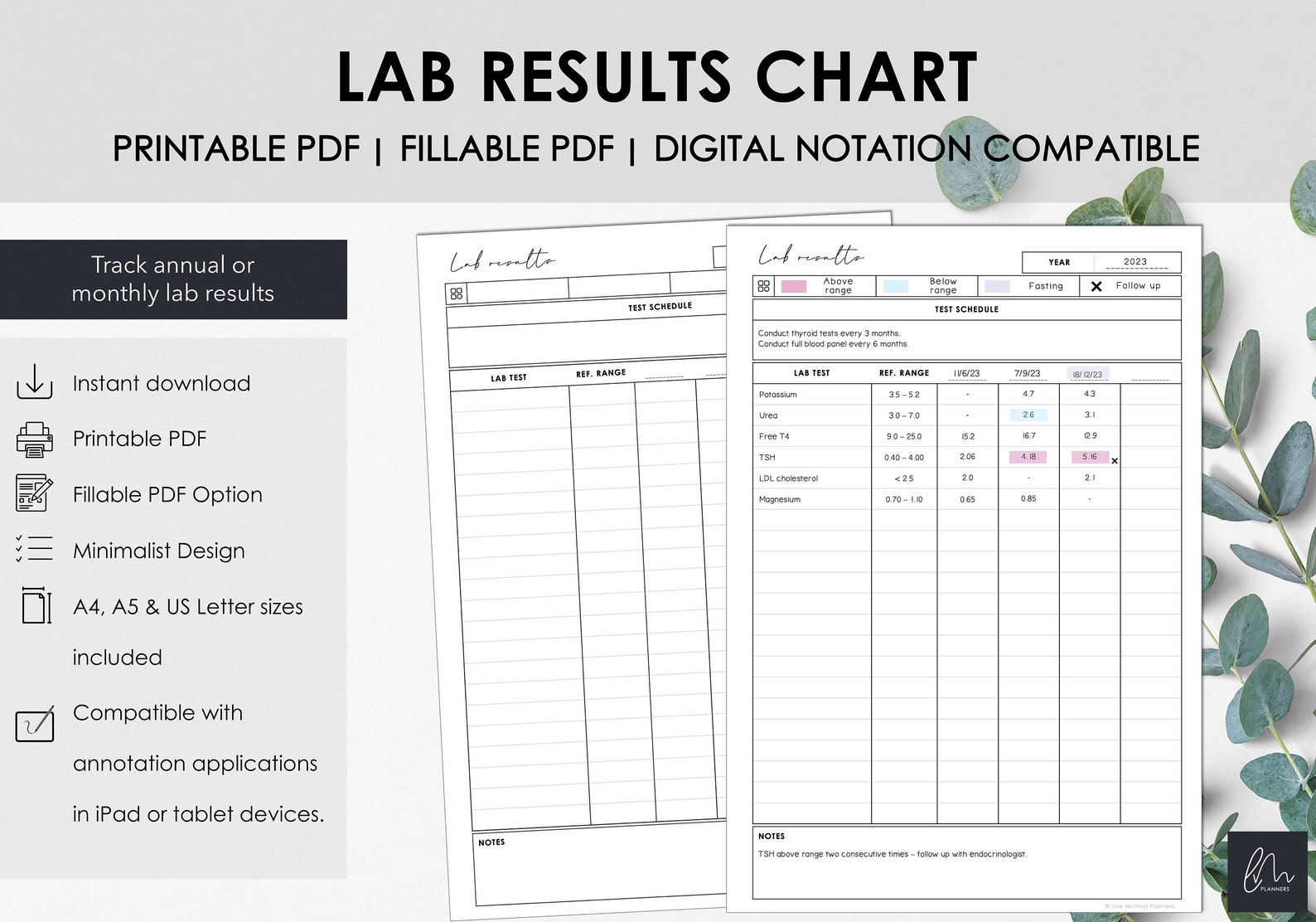 Printable and Fillable Medical Test Log or Lab Results Tracker, Chart ...