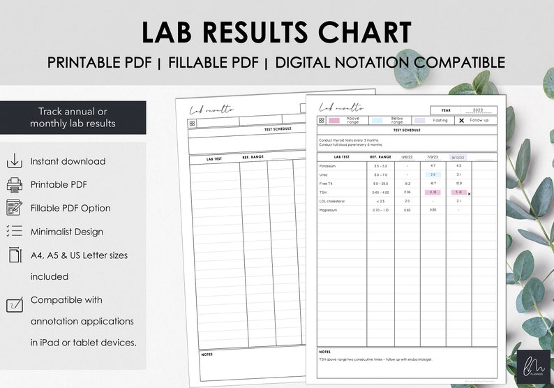 Printable and Fillable Medical Test Log or Lab Results Tracker, Chart ...